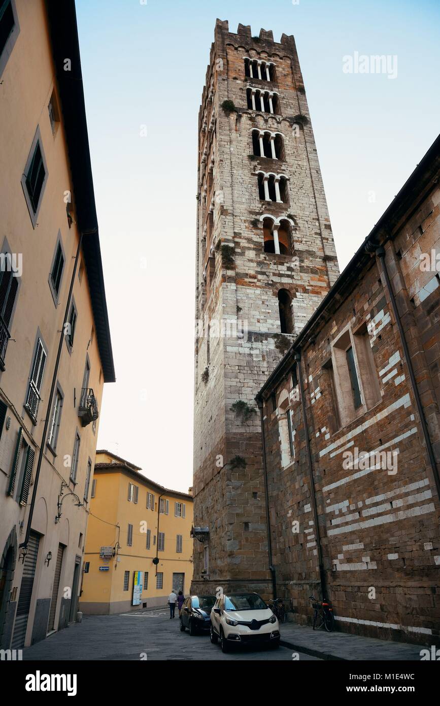 Lucca street view with bell tower in Italy Stock Photo - Alamy