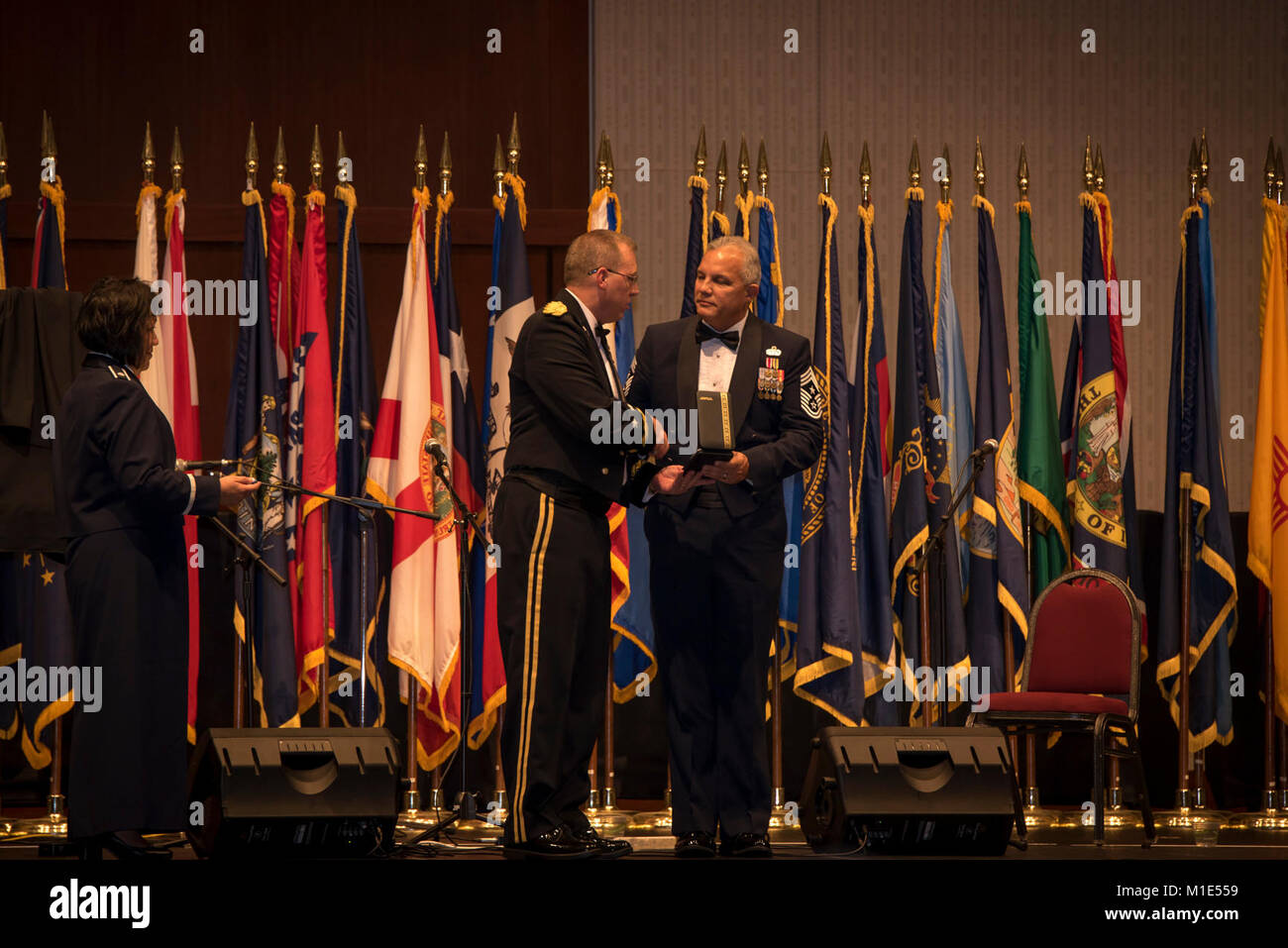 Maj. Gen. Arthur J. Logan presents an award to Command Chief Master Sgt ...