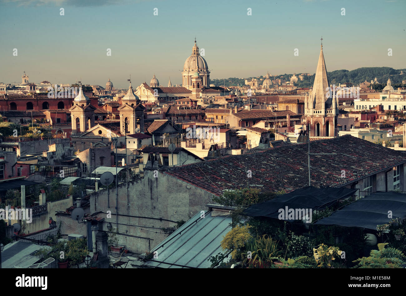 Rome rooftop view with ancient architecture in Italy Stock Photo - Alamy