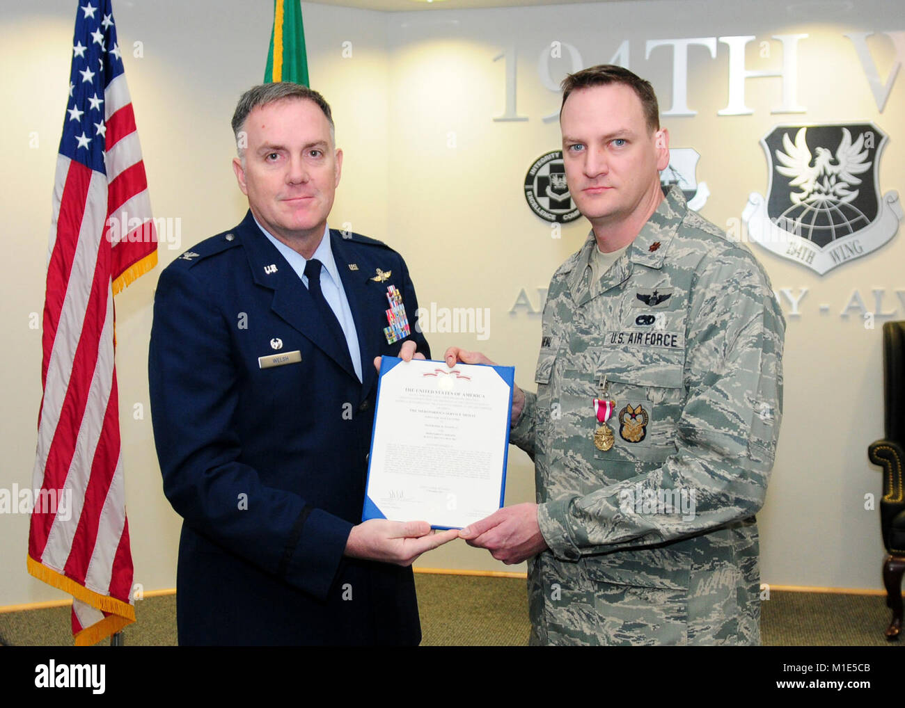 Maj. Eric Manewal of the Washington Air National Guard's 194th Wing received the Meritorious ...