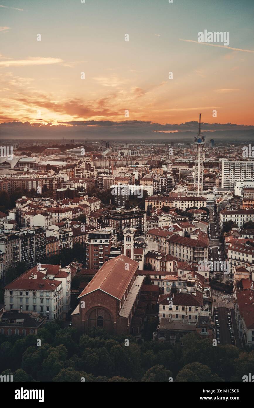 Milan city skyline viewed from above at sunset in Italy Stock Photo - Alamy