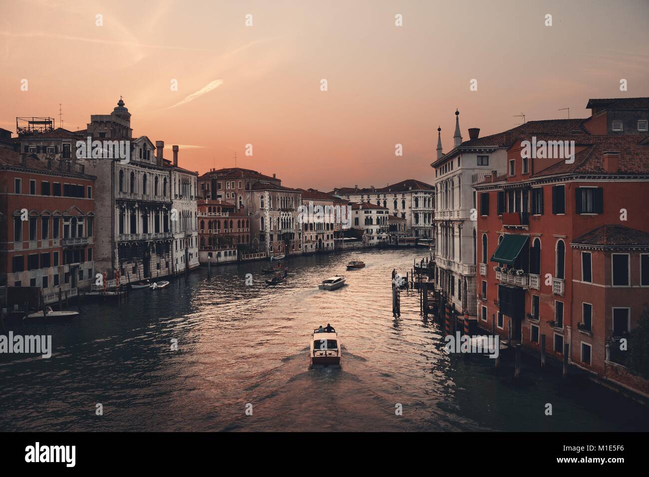 Venice grand canal sunset view with historical buildings. Italy Stock ...