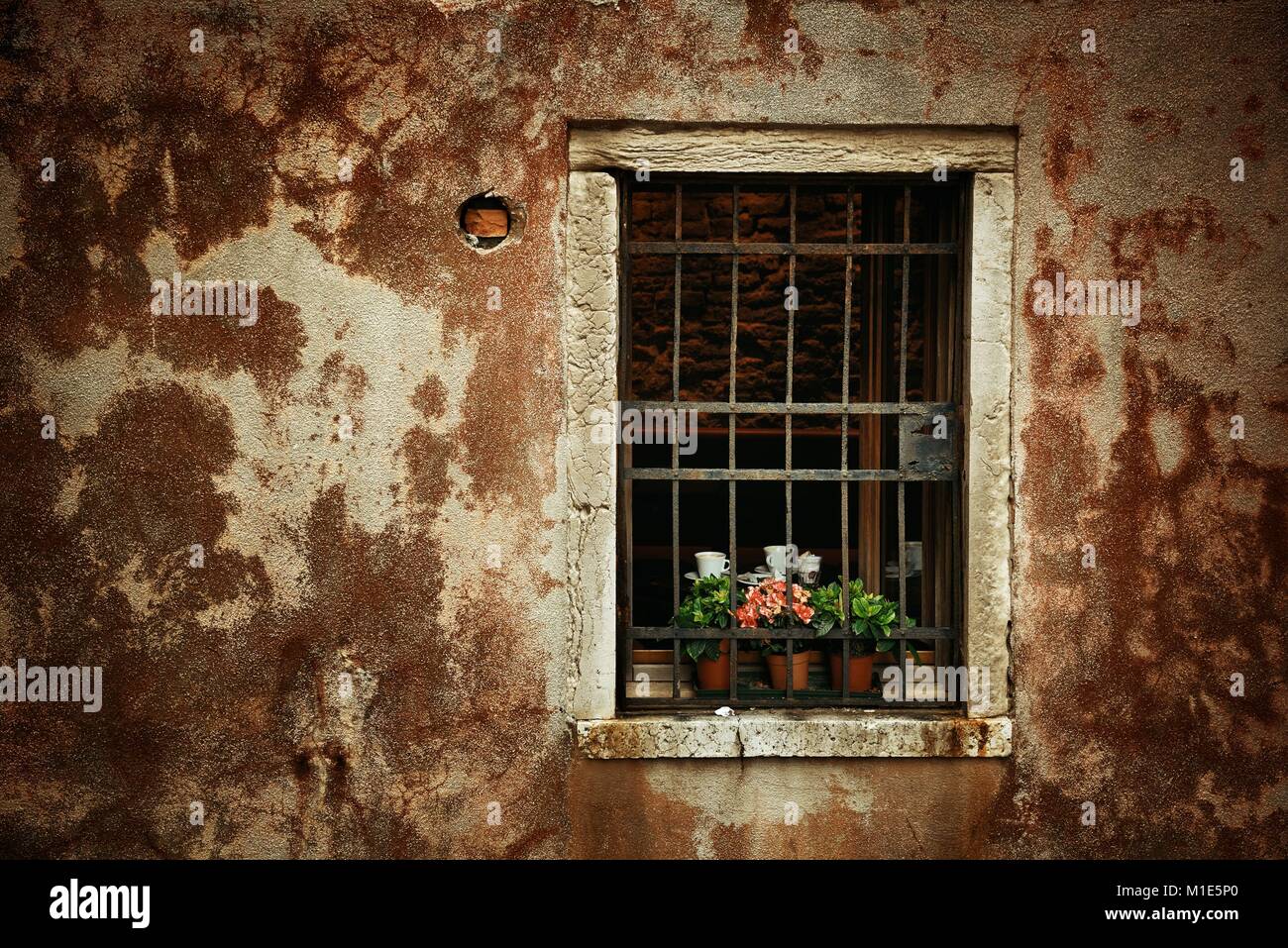 A closeup view of window in historical buildings in Venice, Italy Stock ...