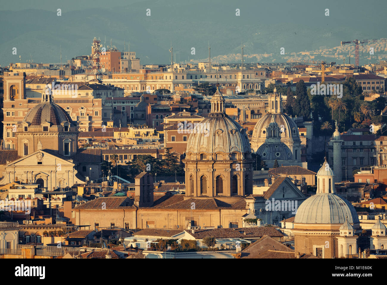 Rome rooftop view with ancient architecture in Italy at sunset moment ...