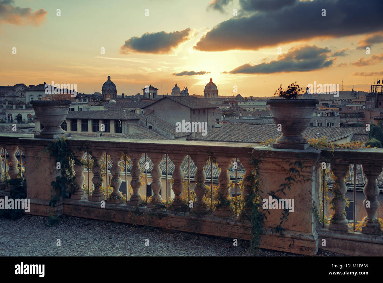 Rome rooftop view with ancient architecture in Italy at sunset moment ...