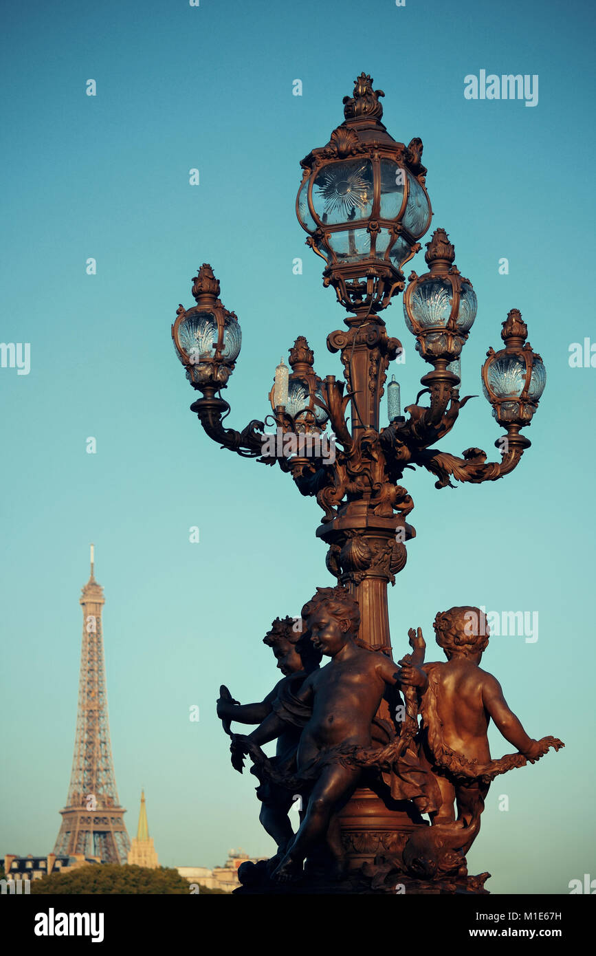 Vintage lamp post on Alexandre III bridge in Paris, France Stock Photo ...
