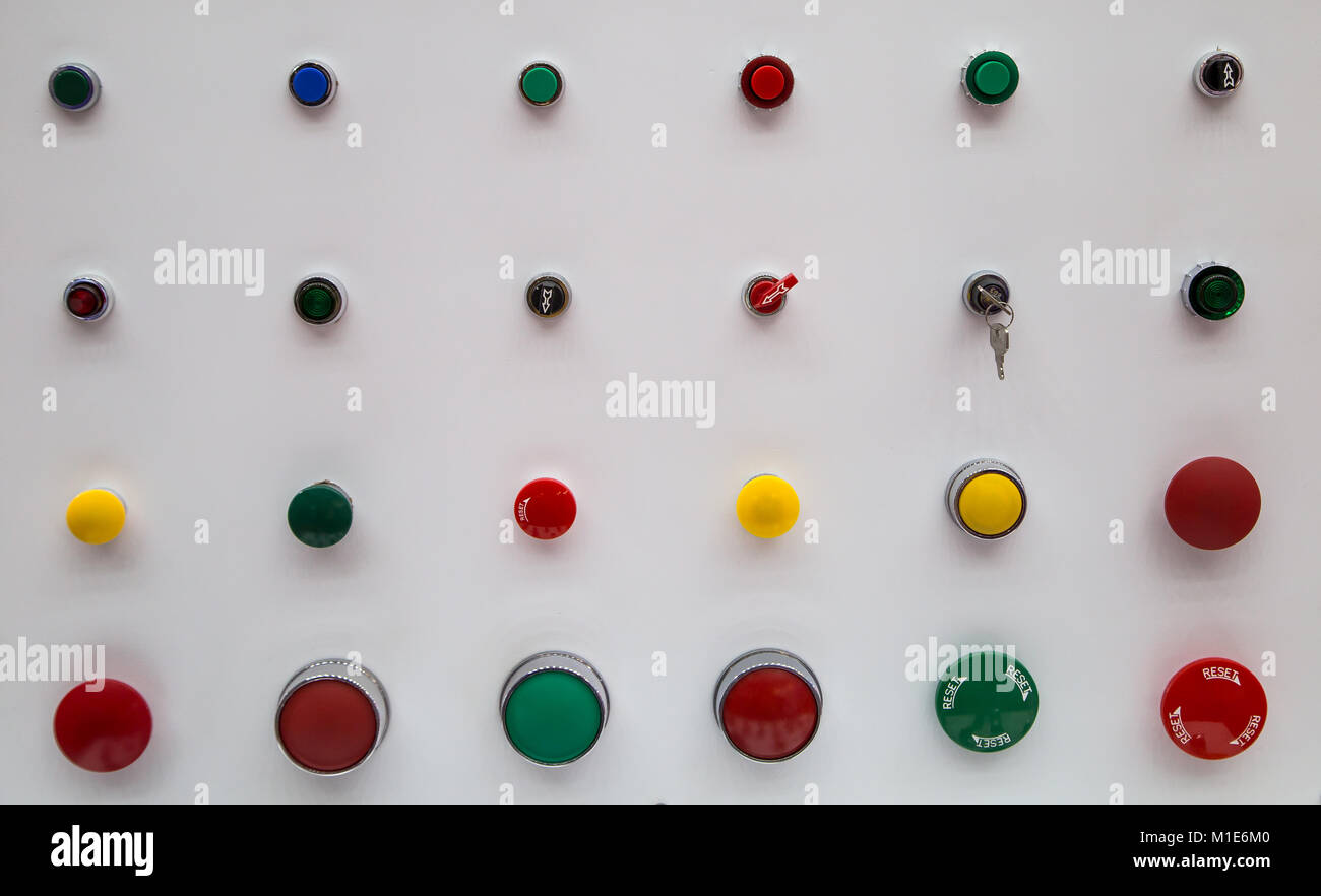 Variety type of start - stop buttons on panel Stock Photo - Alamy