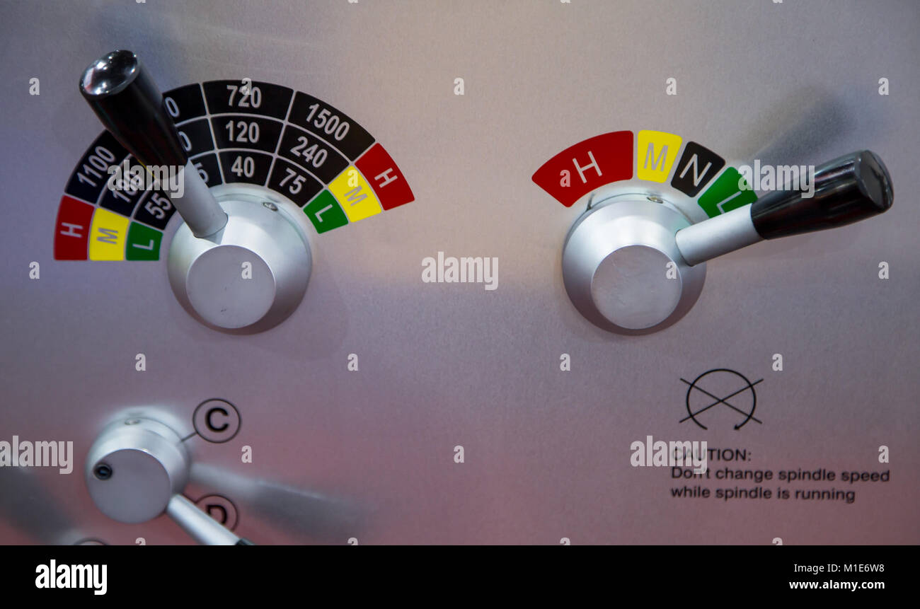 Feed selector on headstock of lathing machine Stock Photo - Alamy