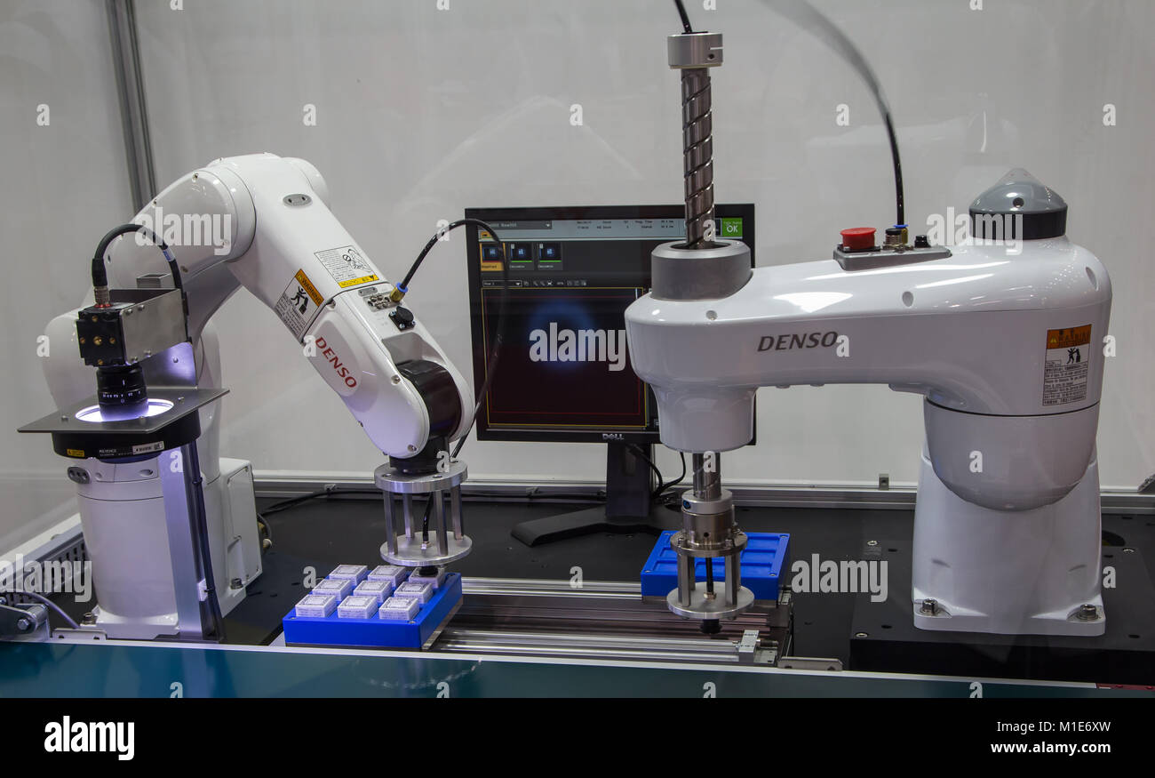 Bangkok, Thailand - November 22, 2017: Denso loading / unloading automation robot in Metalex ...