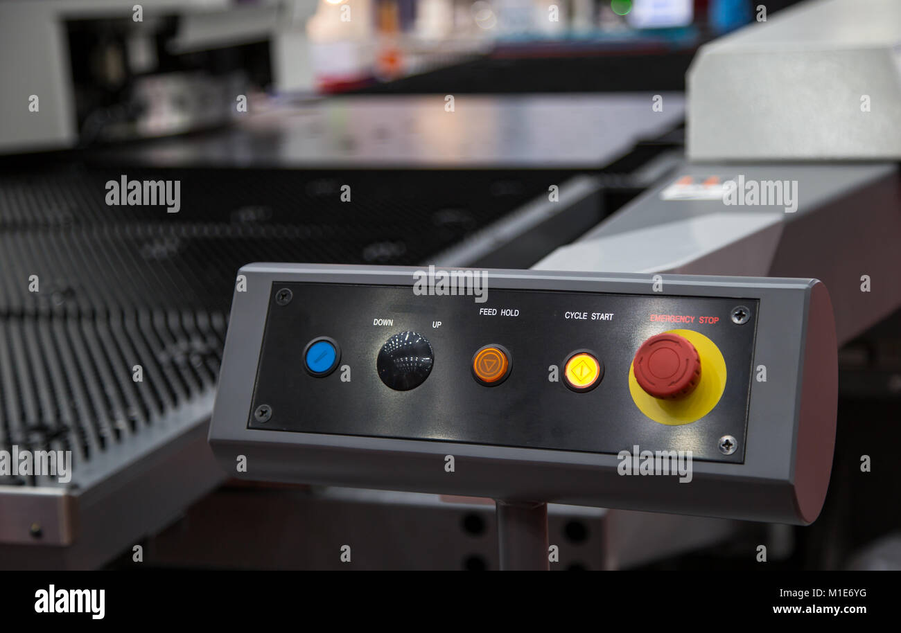 Button panel of CNC laser cutting machine Stock Photo - Alamy