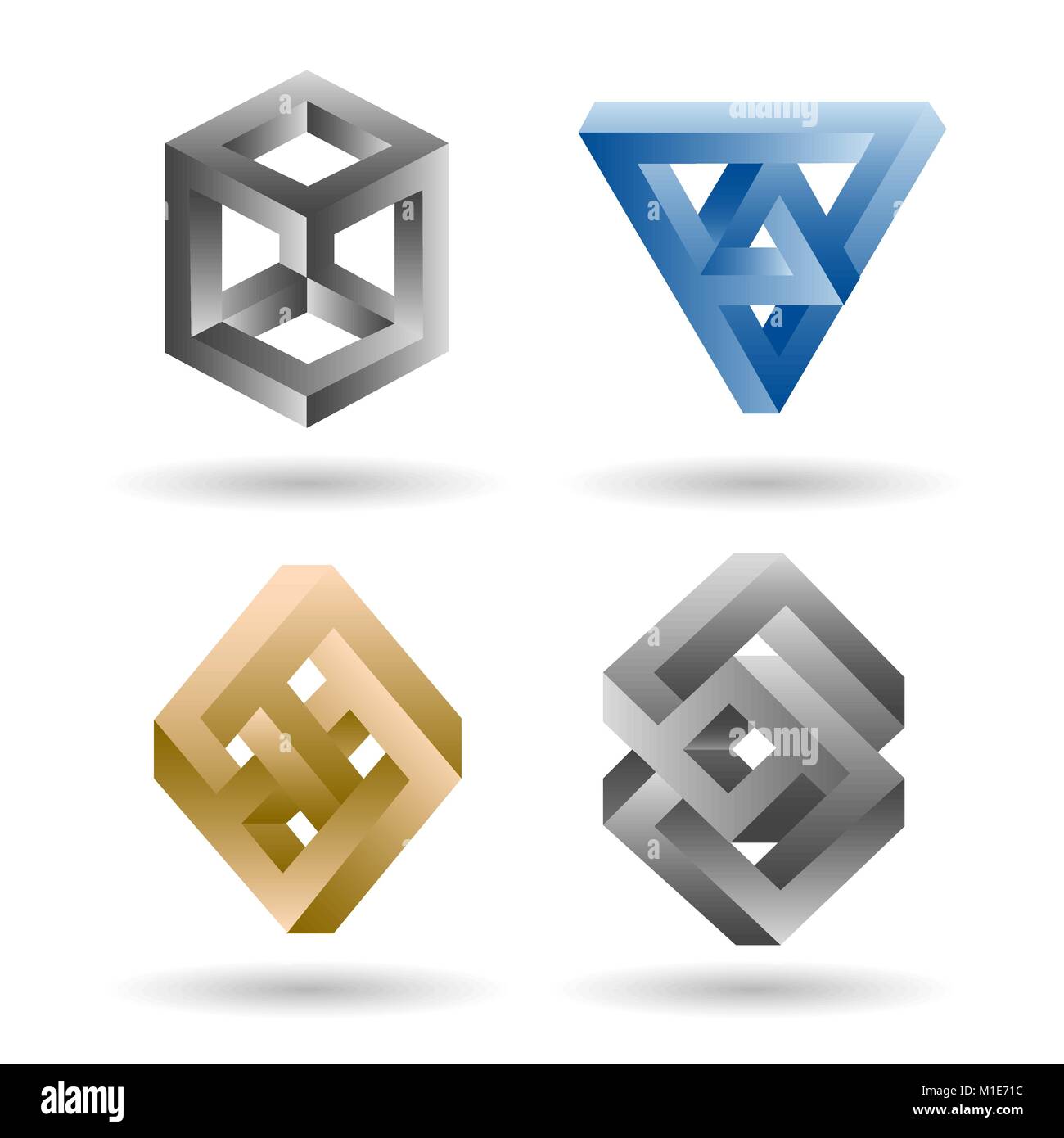 Impossible shape set. Vector 3d geometry surrealistic paradox undecided ...