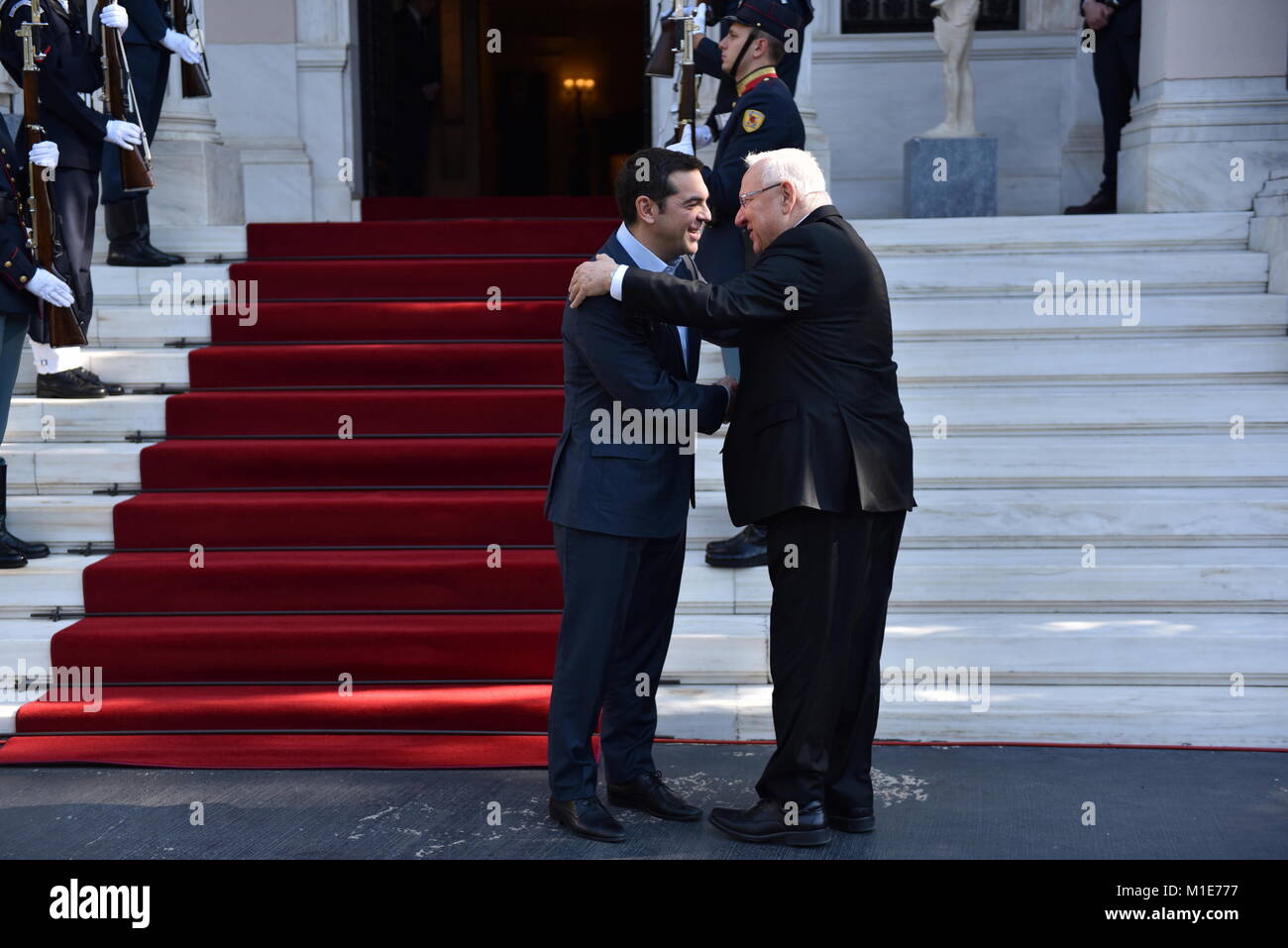 Athens, Greece. 29th Jan, 2018. Handshake of President of israel Reuven ...