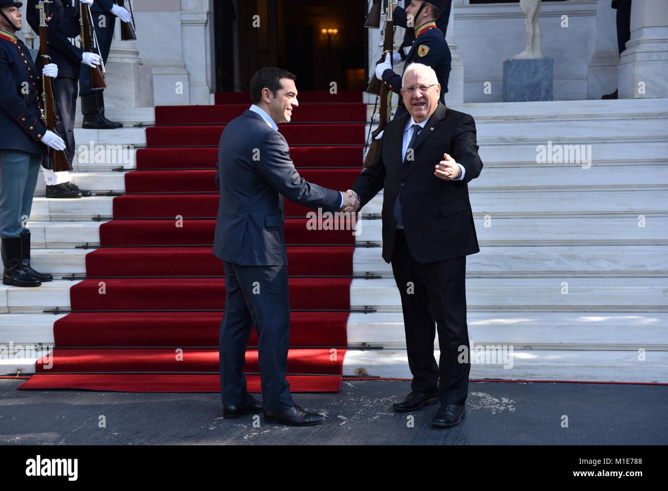 Athens, Greece. 29th Jan, 2018. Handshake of President of israel Reuven ...