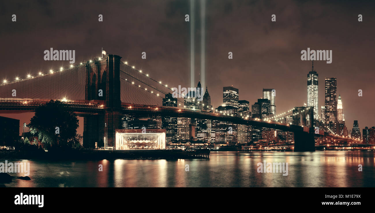 New York City downtown Brooklyn Bridge and september 11 tribute at ...