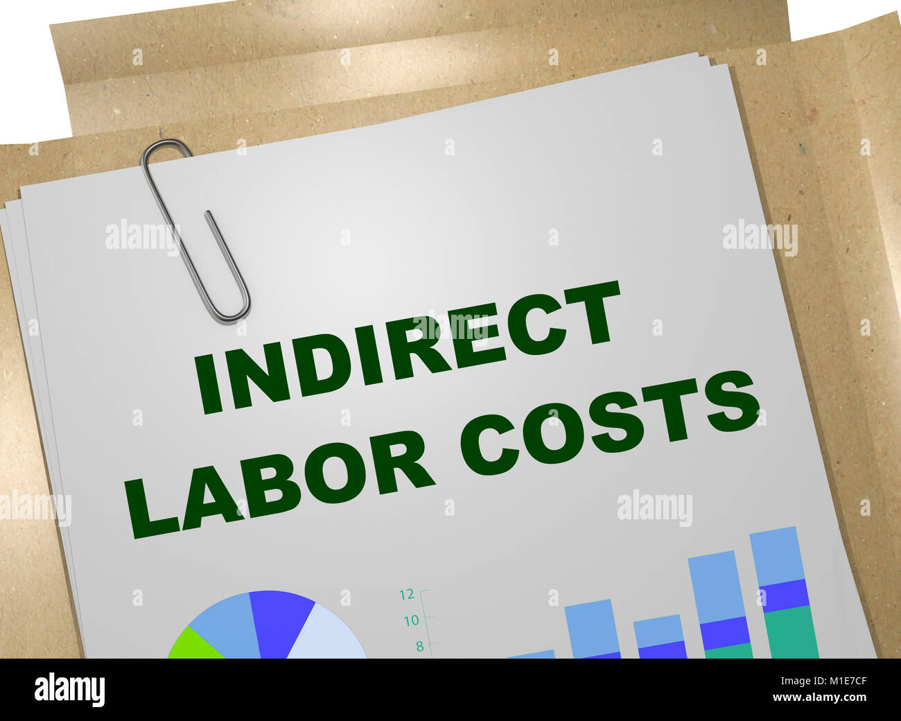 3D illustration of INDIRECT LABOR COSTS title on business document ...