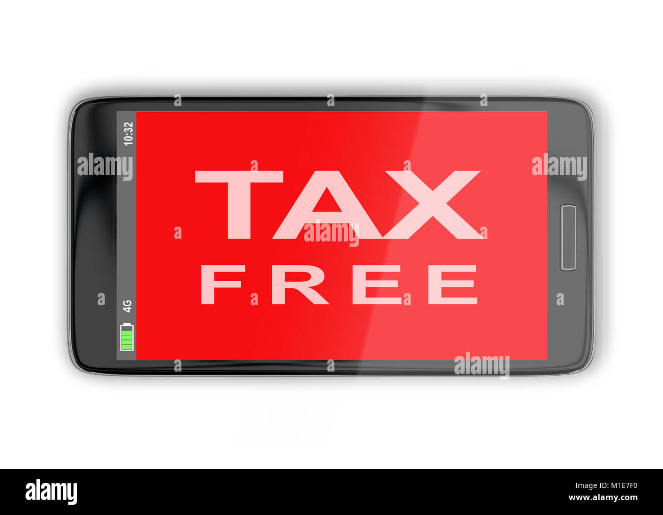 3D illustration of TAX FREE title on cellular screen, isolated on white ...