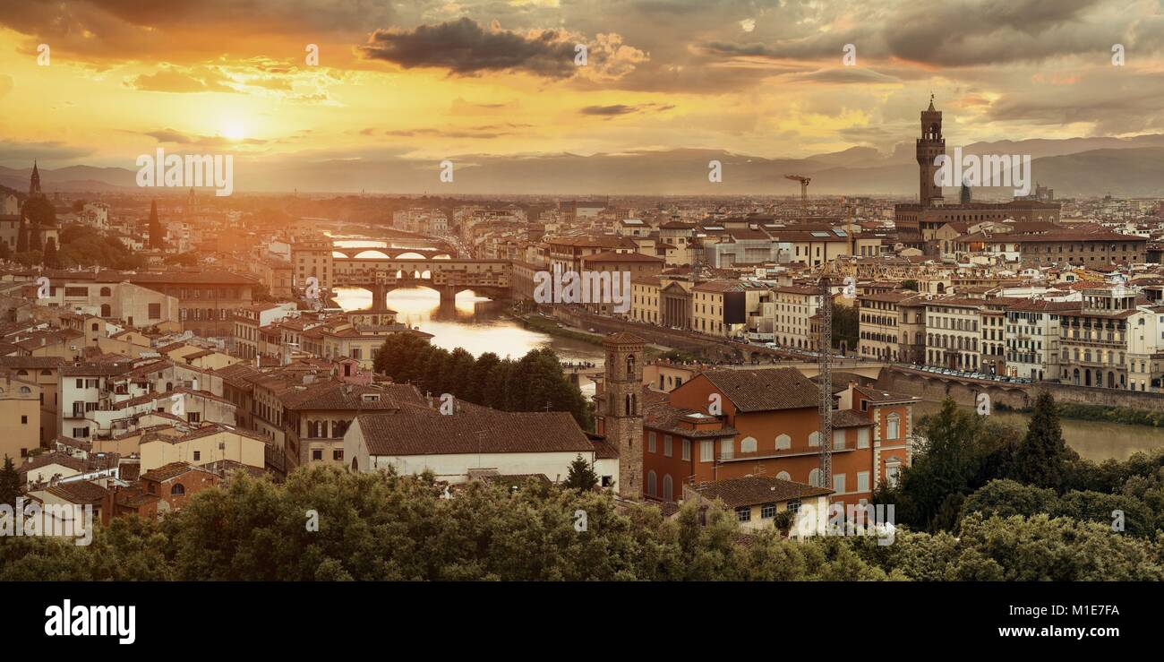 Florence skyline viewed from Piazzale Michelangelo at sunset Stock ...