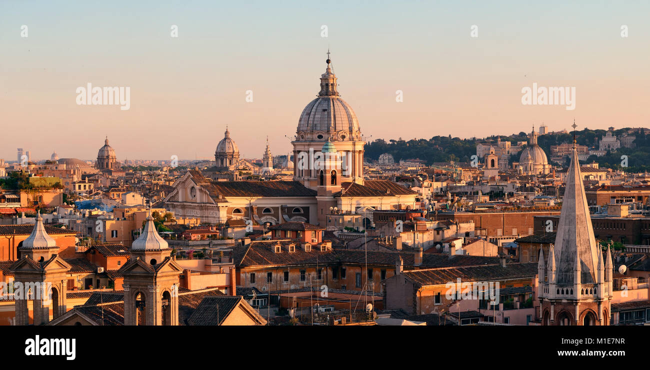 Rome rooftop view with ancient architecture in Italy at sunset moment ...
