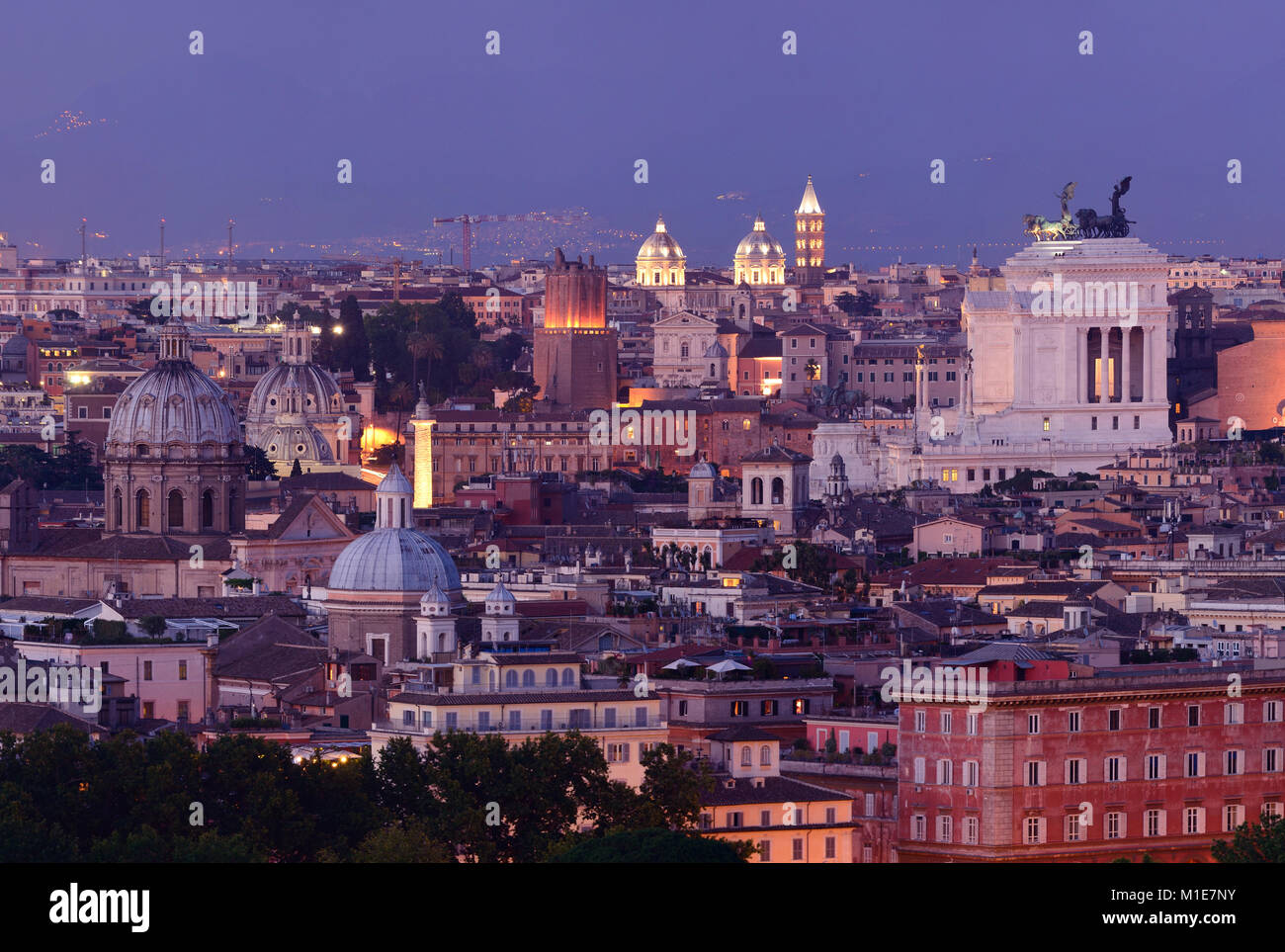 Rome rooftop view with ancient architecture in Italy at night Stock ...