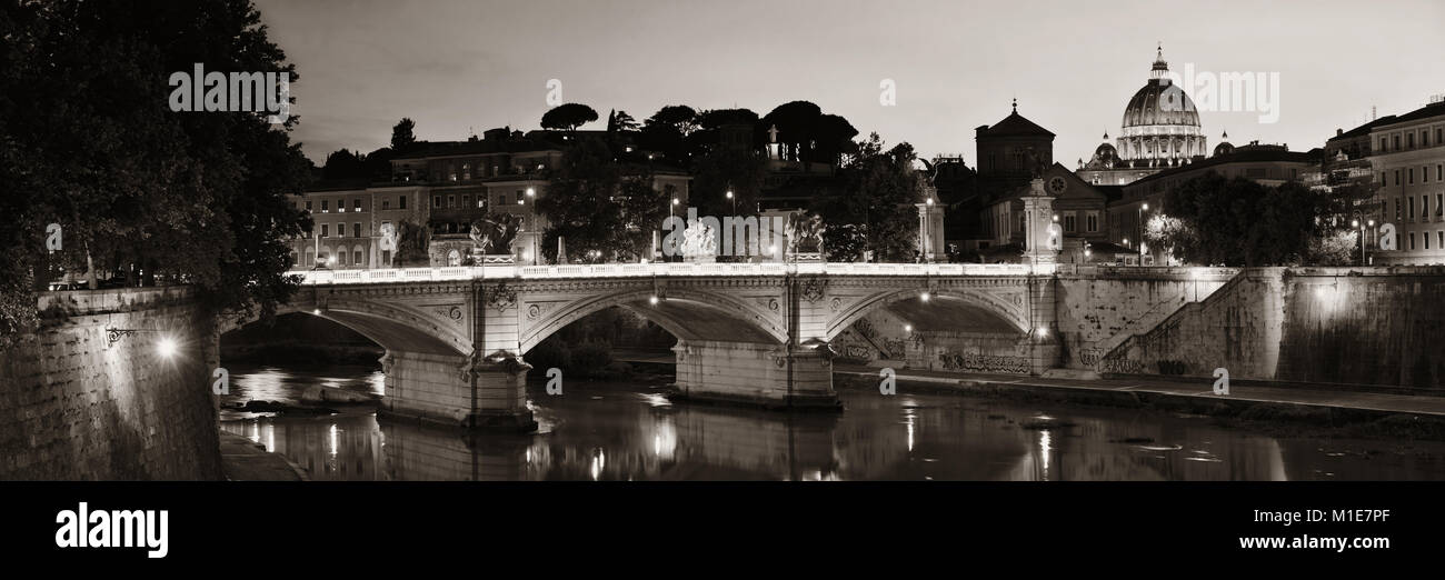 River Tiber and St Peters Basilica in Vatican City panorama at dusk ...