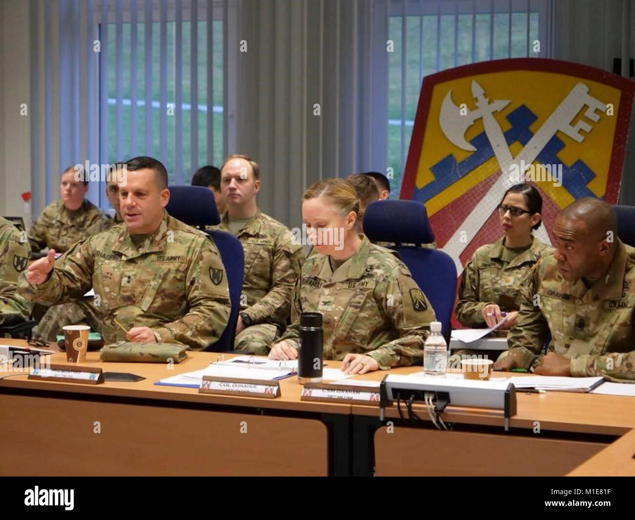 Maj. Gen. Steven A. Shapiro, 21st Theater Sustainment Command commanding general, attends the ...