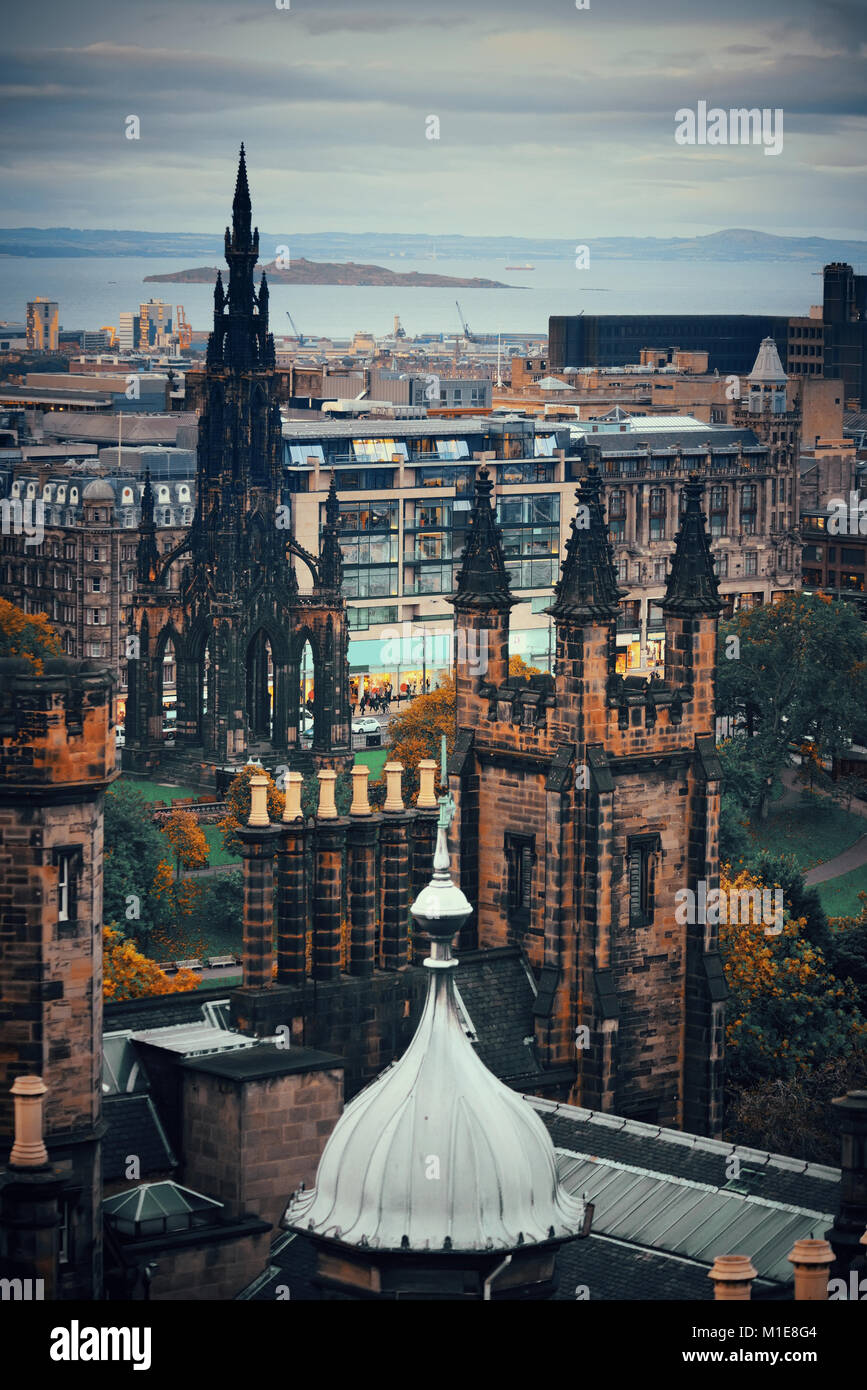 Edinburgh city rooftop view with historical architectures. United ...