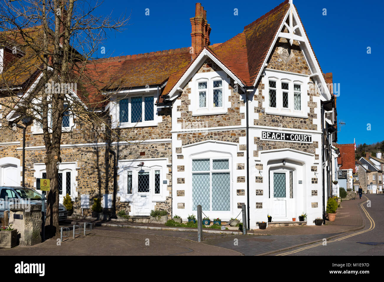 Beer Devon England March 31, 2016 Old buildings in the main street of ...