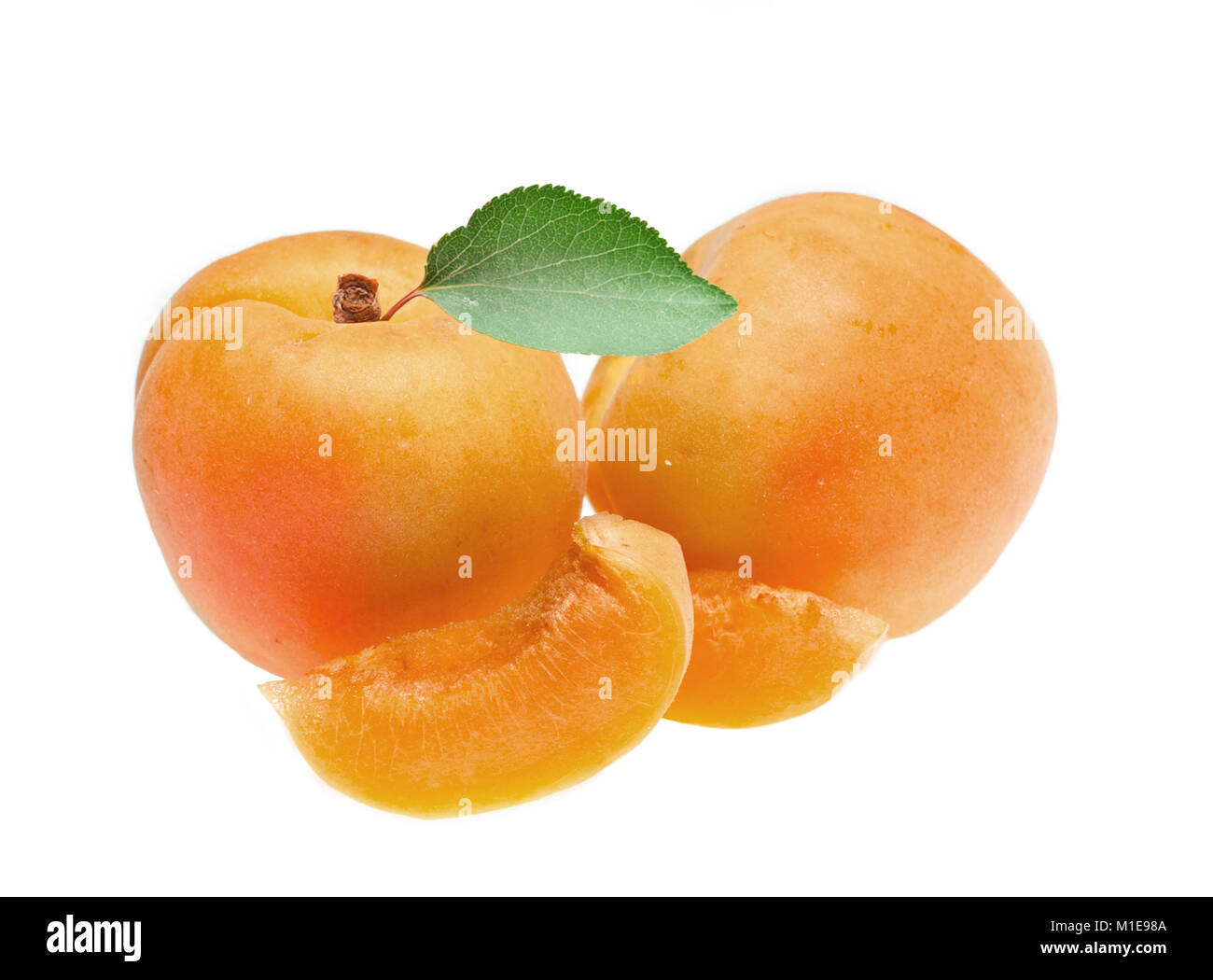 Fresh apricot, two fruits isolated on white background Stock Photo - Alamy