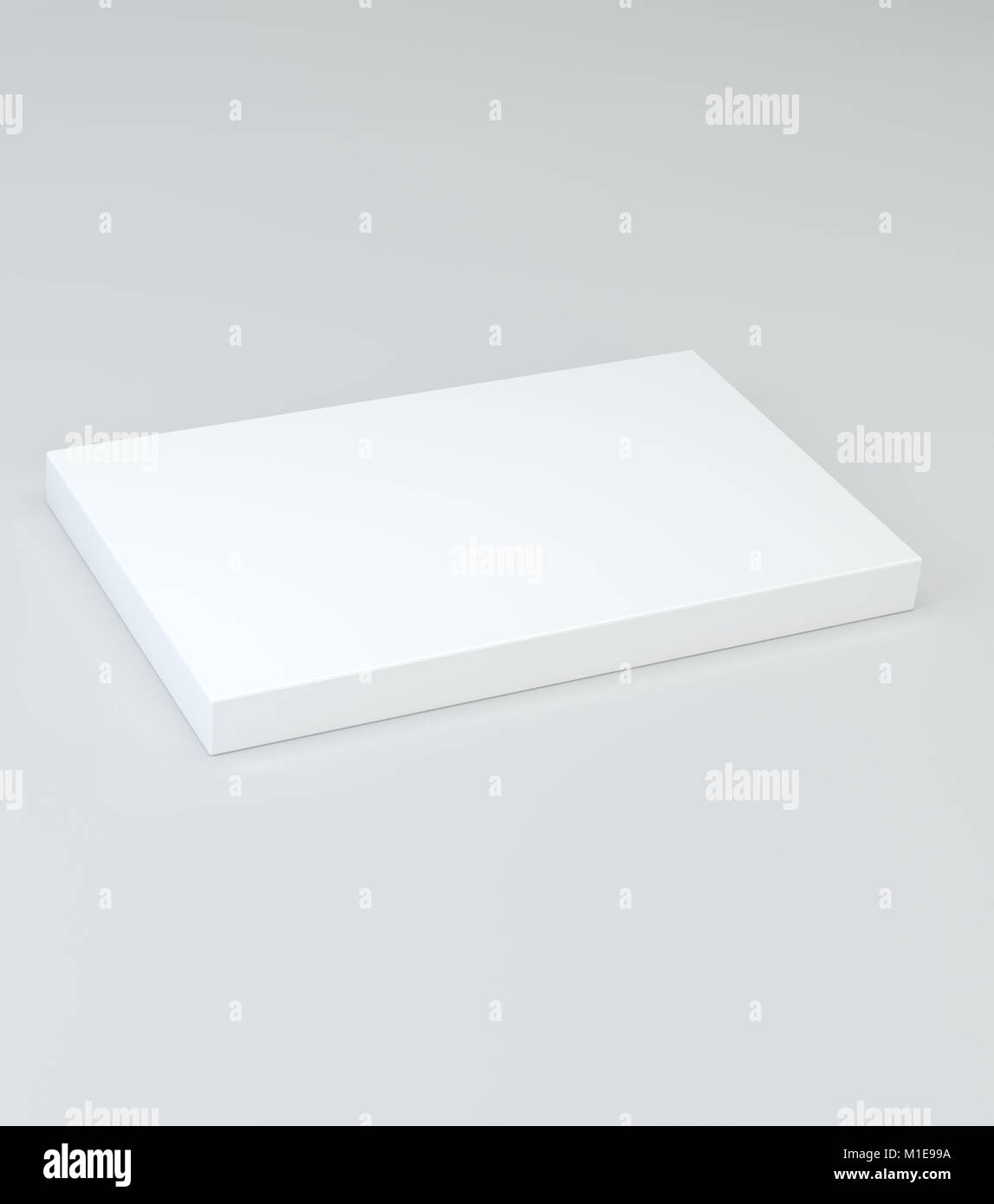 White package blank box from top front side angle. 3D illustration on ...