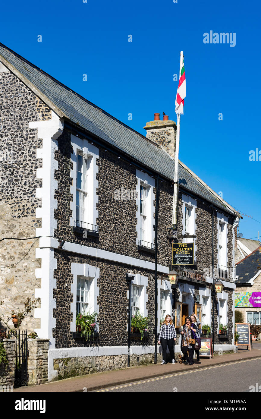 Beer Devon England March 31, 2016 Old buildings in the main street of ...
