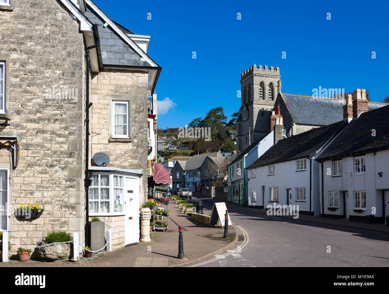 Beer Devon England March 31, 2016 Old buildings in the main street of ...