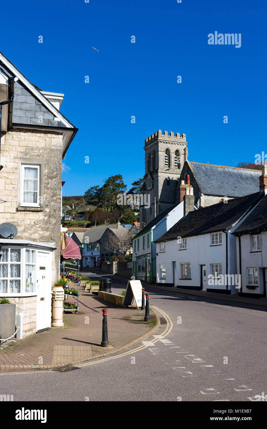 Beer Devon England March 31, 2016 Old buildings in the main street of ...