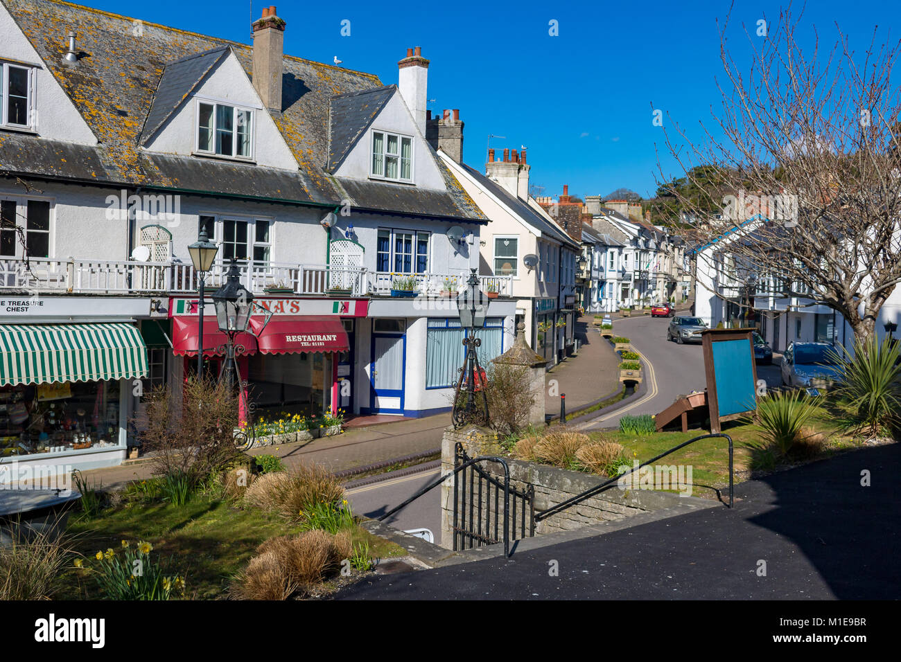 Beer Devon England March 31, 2016 Old buildings in the main street of ...