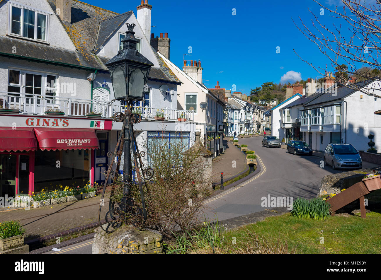 Beer Devon England March 31, 2016 Old buildings in the main street of ...