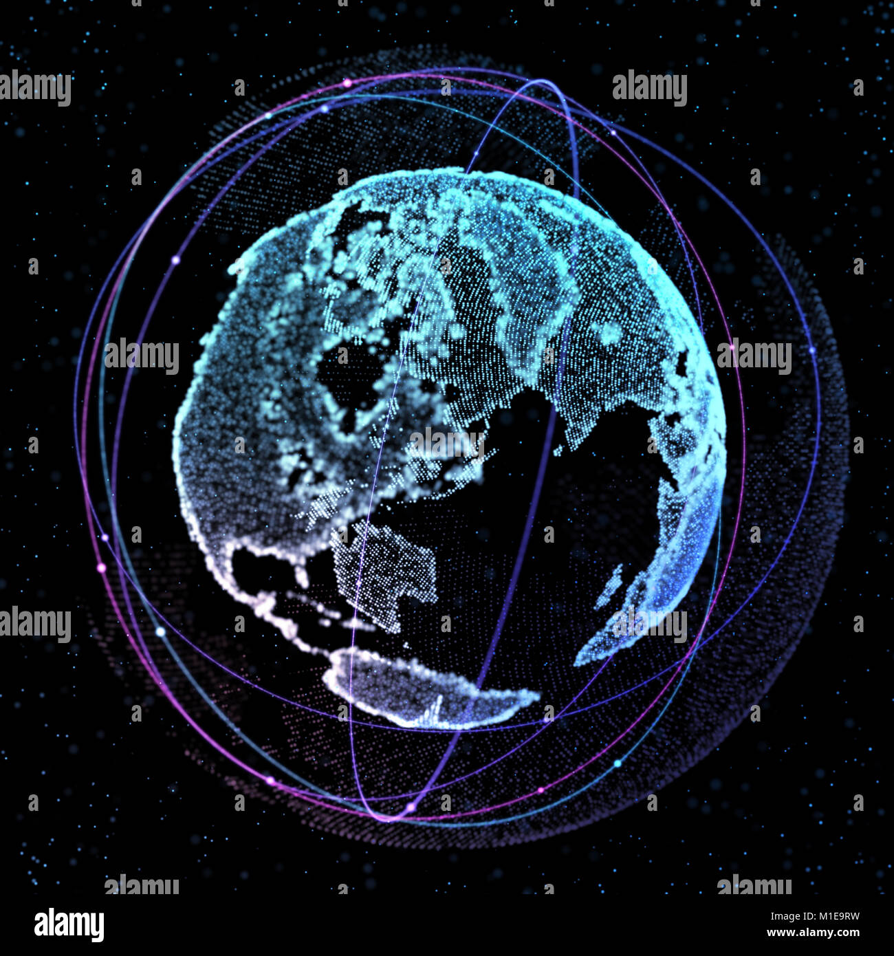 Abstract technology background with global communication orbits and ...