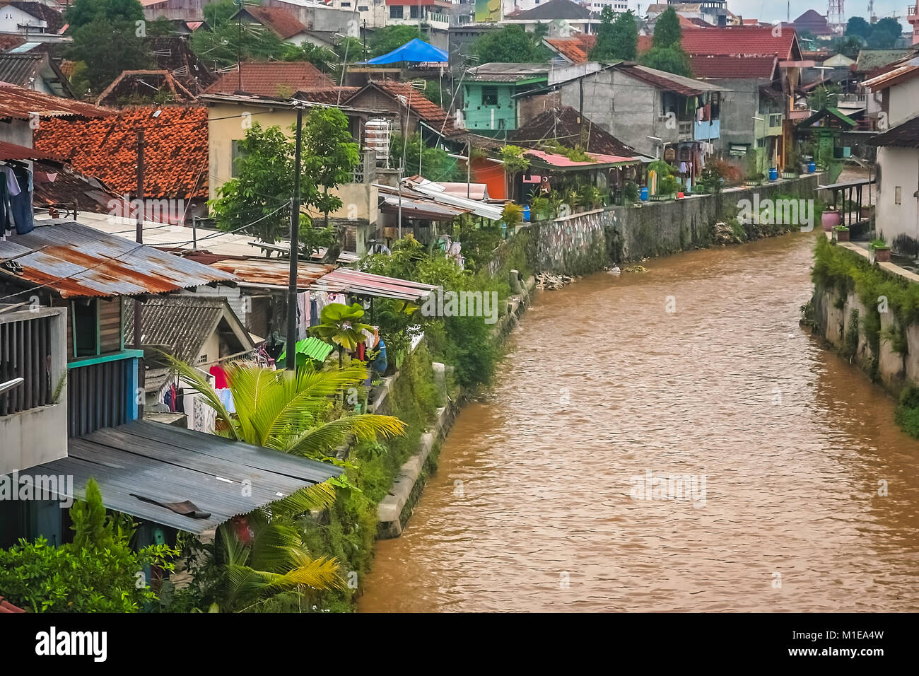 River flowing through the Bukittingi town in Sumatra, Indonesia Stock ...