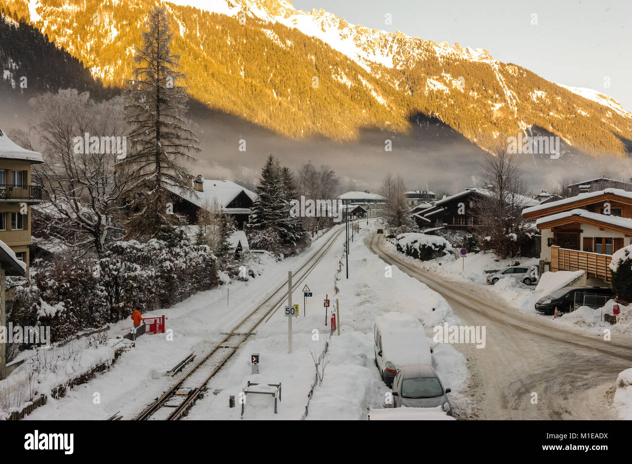 Snowy Chamonix de Mont Blanc on a Christmas Day Stock Photo - Alamy