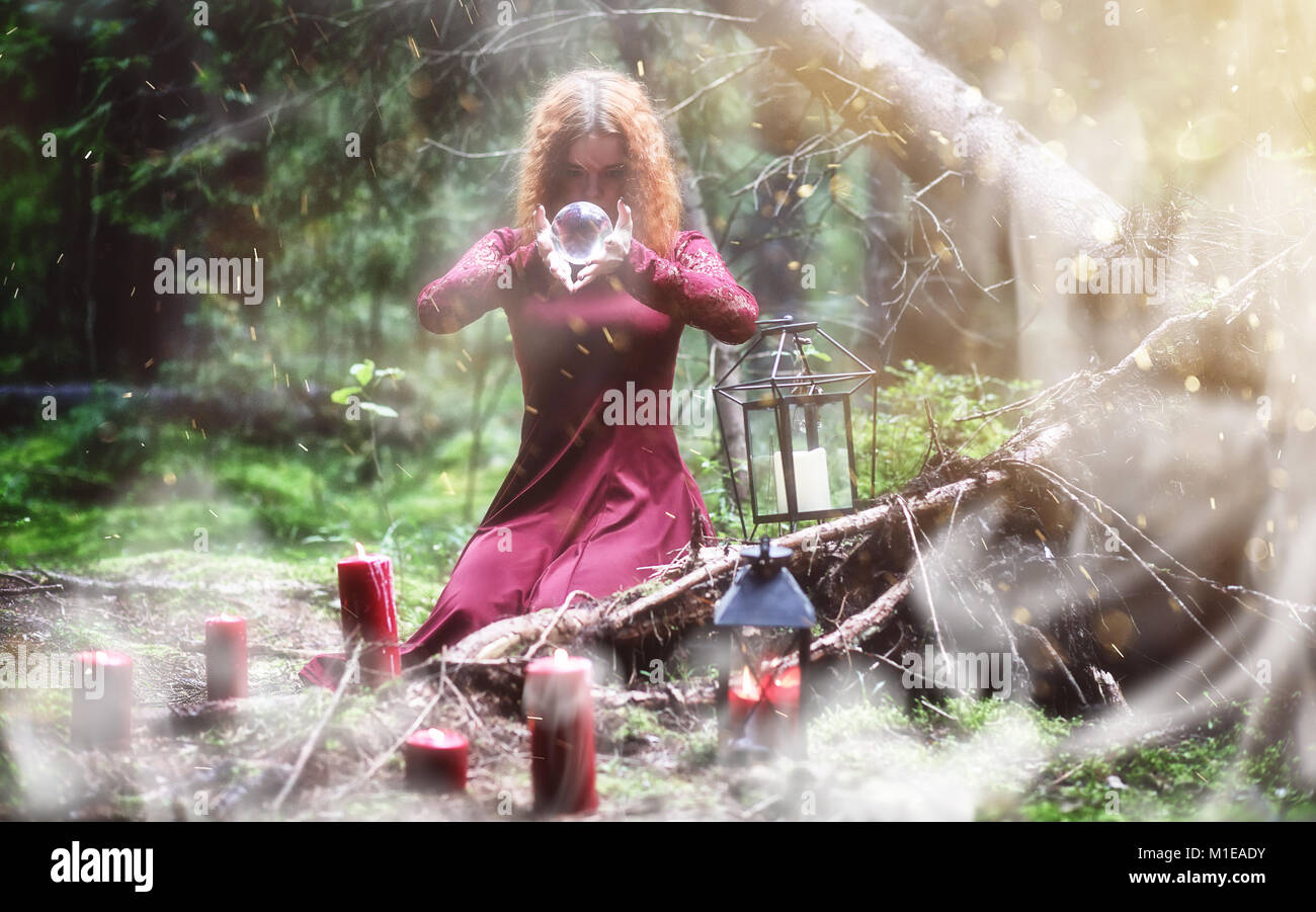 Witch ritual in a forest Stock Photo - Alamy