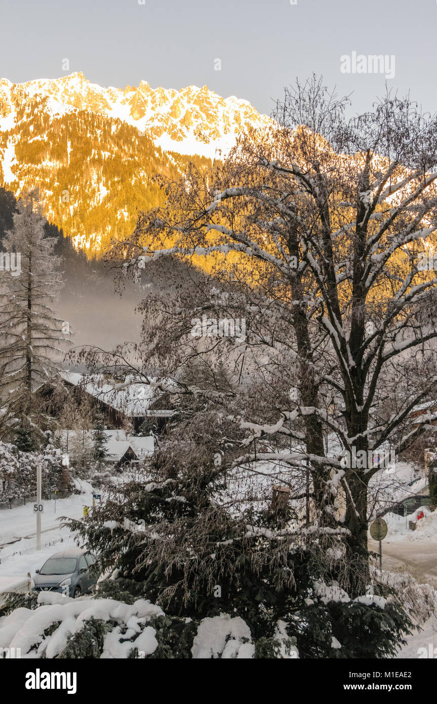 Snowy Chamonix de Mont Blanc on a Christmas Day Stock Photo - Alamy