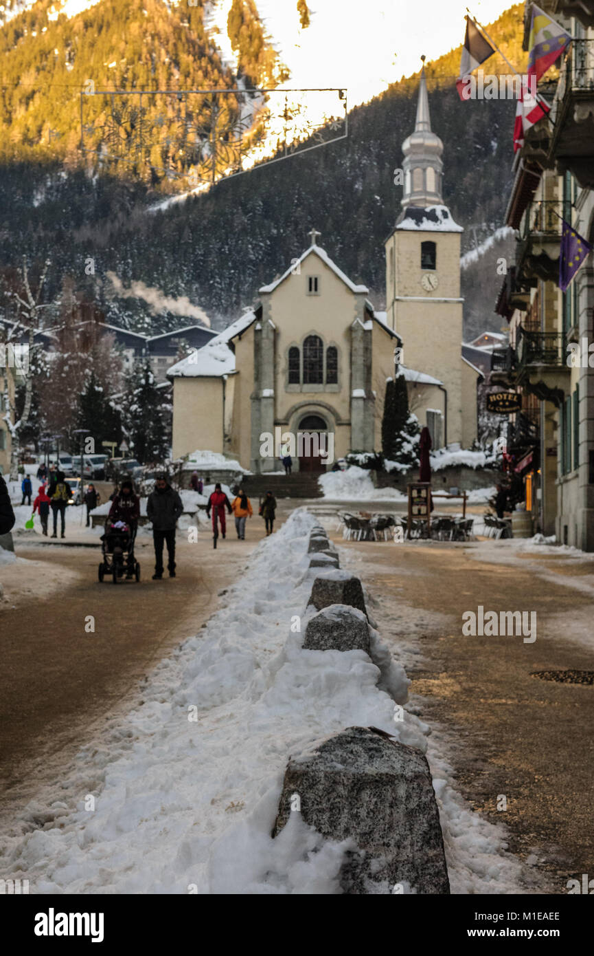 Snowy Chamonix de Mont Blanc on a Christmas Day Stock Photo - Alamy