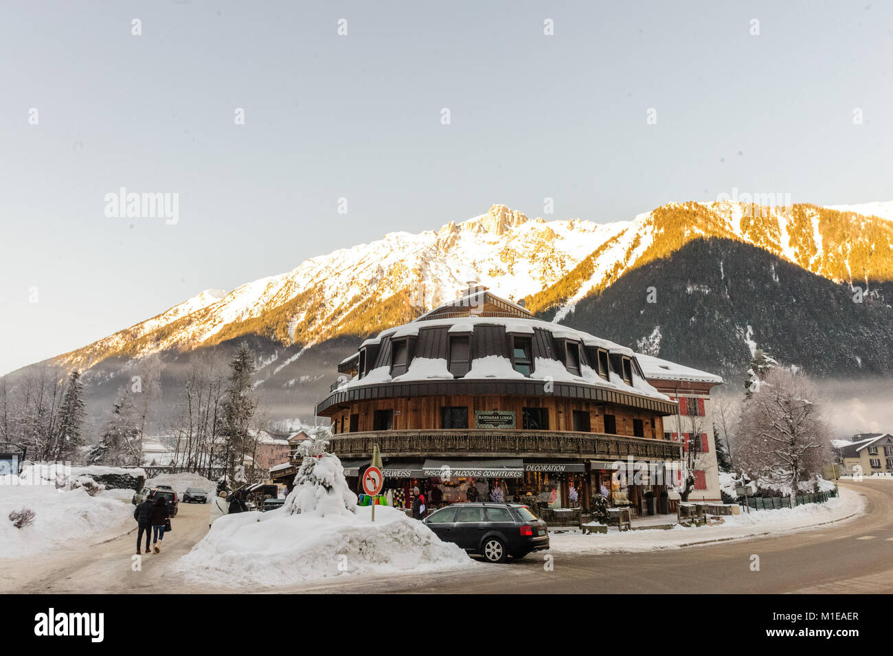 Snowy Chamonix de Mont Blanc on a Christmas Day Stock Photo - Alamy