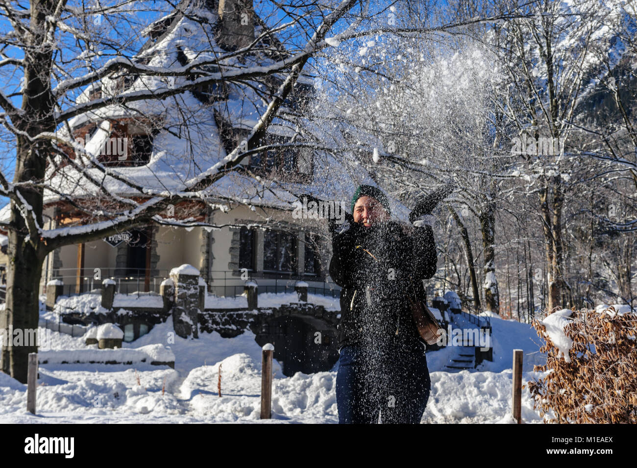 Snowy Chamonix de Mont Blanc on a Christmas Day Stock Photo - Alamy