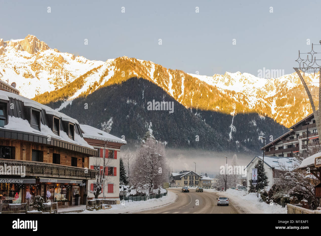 Snowy Chamonix de Mont Blanc on a Christmas Day Stock Photo - Alamy