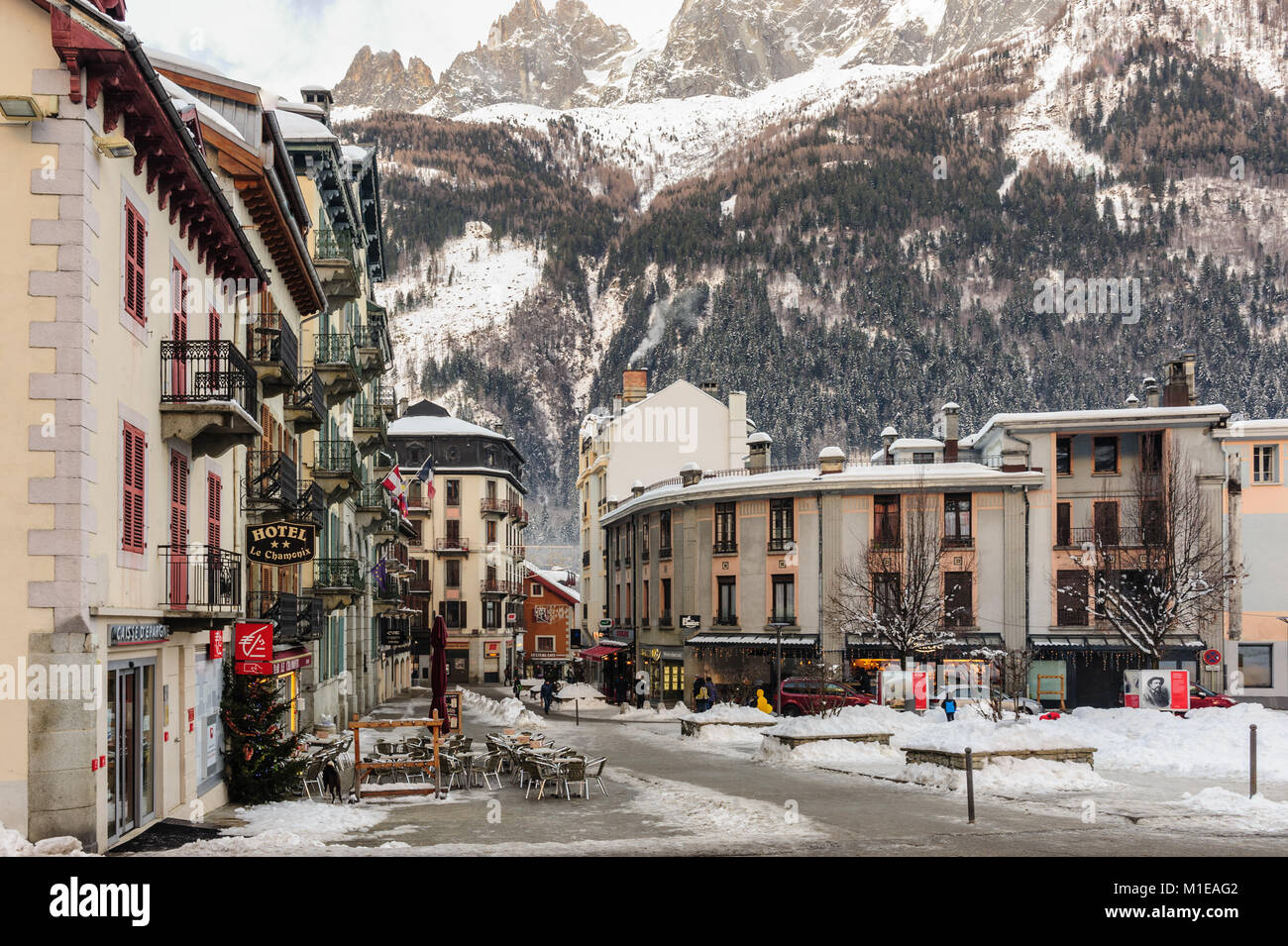 Snowy Chamonix de Mont Blanc on a Christmas Day Stock Photo - Alamy