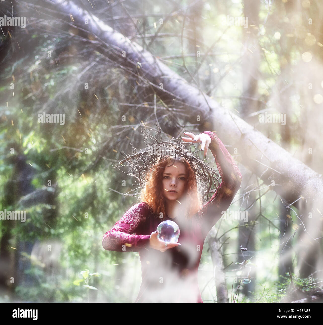 Witch ritual in a forest Stock Photo - Alamy