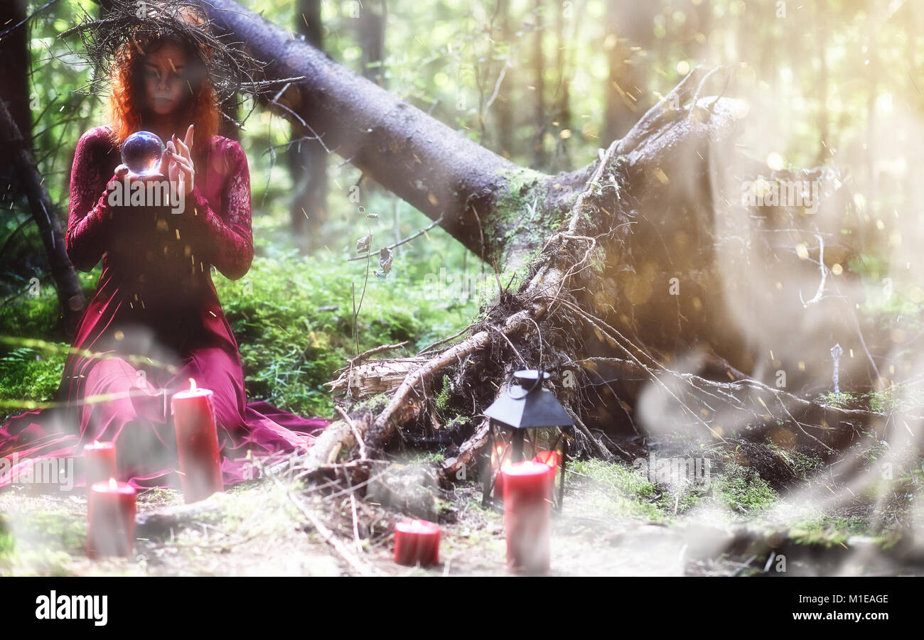 Witch ritual in a forest Stock Photo - Alamy