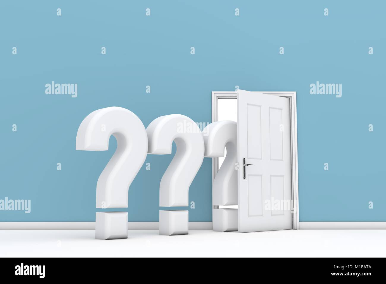 Open door with question marks. Opportunity concept. 3D Rendering Stock ...