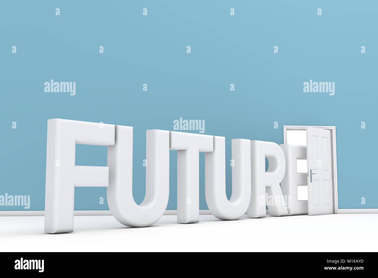 Open door with future word. Opportunity concept. 3D Rendering Stock ...