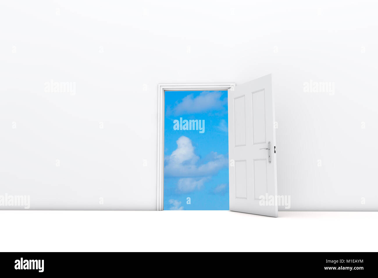 Open door view view to blue sky. 3D Rendering Stock Photo - Alamy