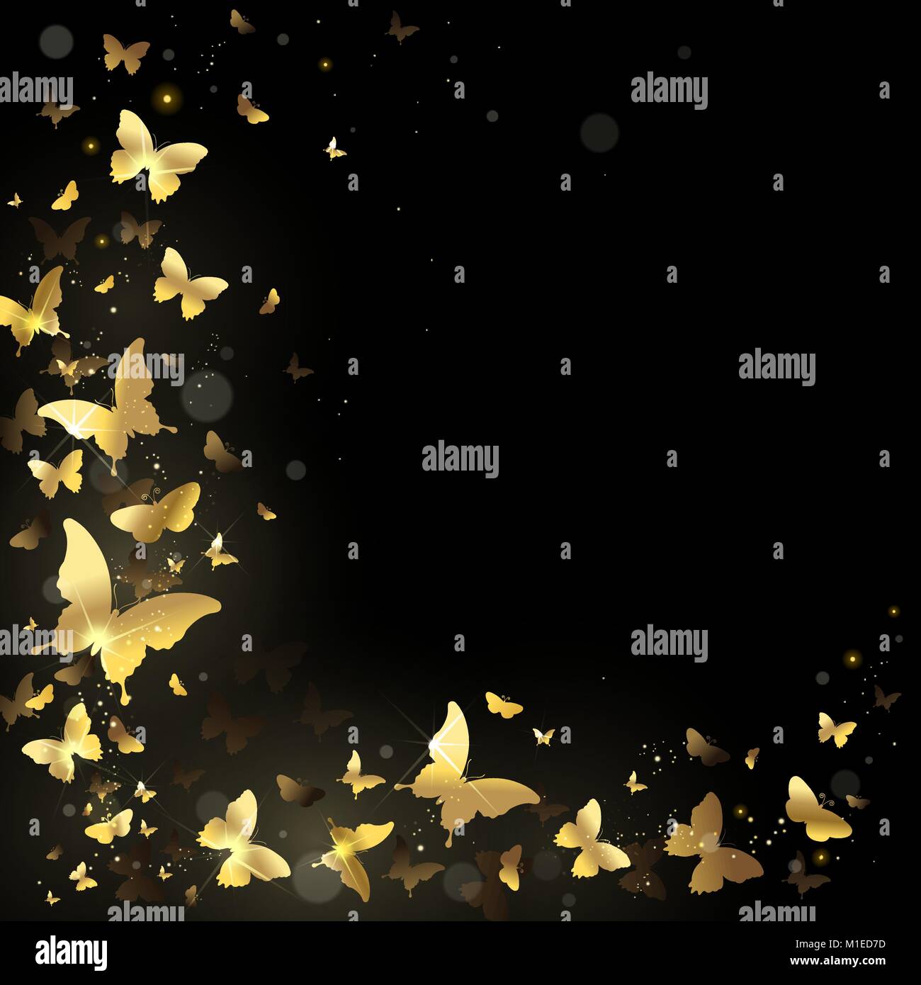 frame with gold butterflies on a black background Stock Vector Image ...